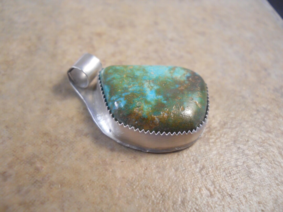 Green and Blue Cripple Creek Turquoise, Sterling Silver Pendant - Etsy