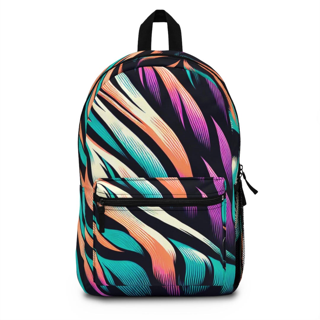 Tiger Print Backpack Animal Print School Bag Jungle Theme Bookbag Wild ...