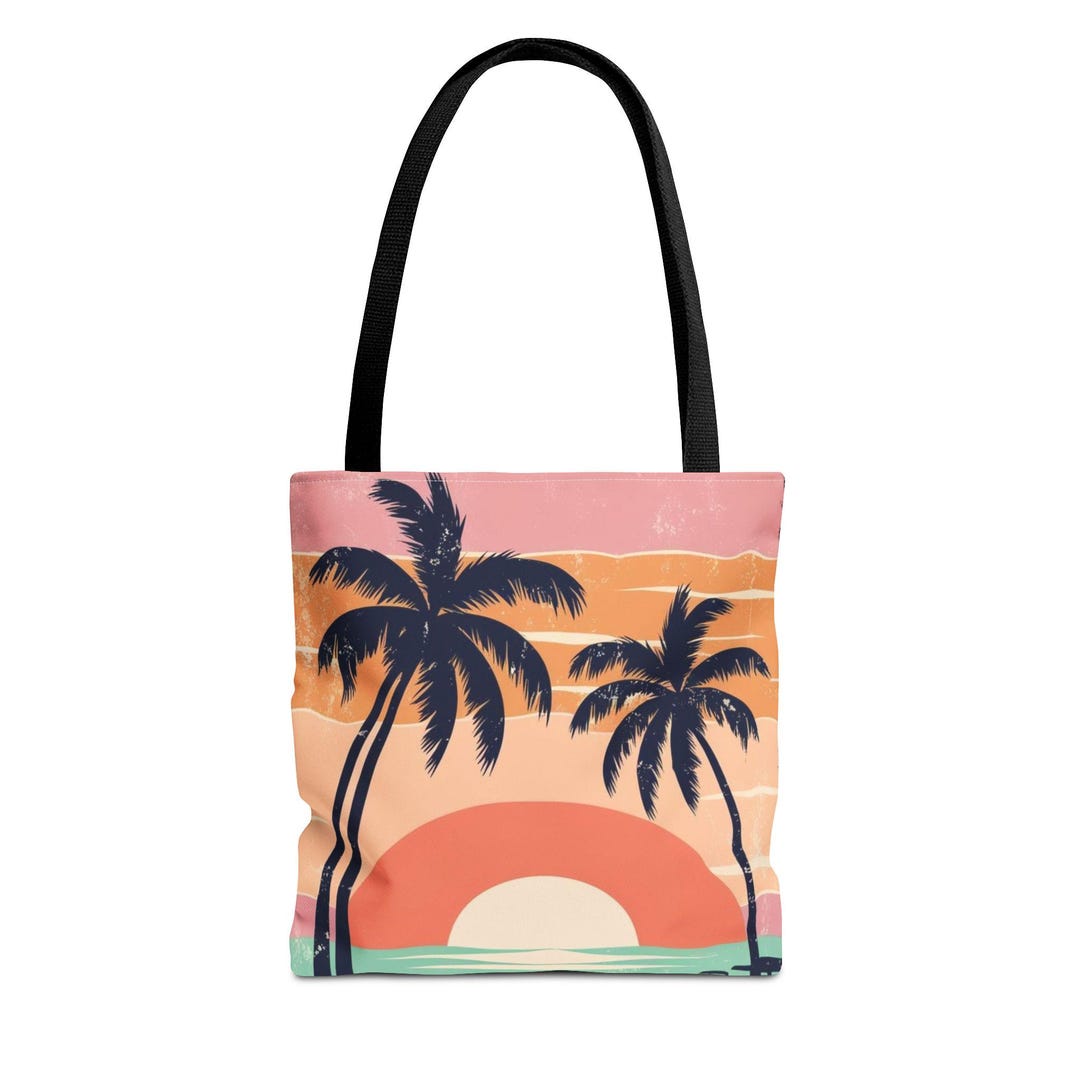 Tropical Sunset Tote Bag Beach Carryall Summer Vibes Palm Tree Bag ...