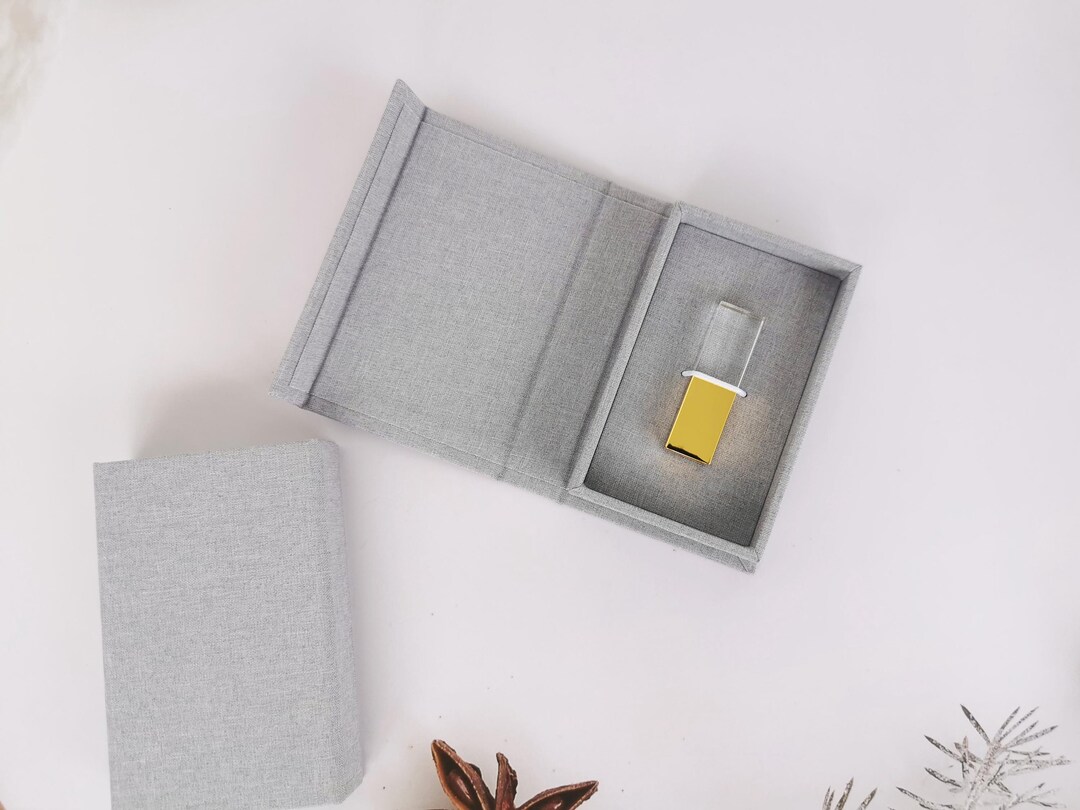 Grey Cream Beige Linen USB BOX With Ribbon for Crystal USB | Wedding ...