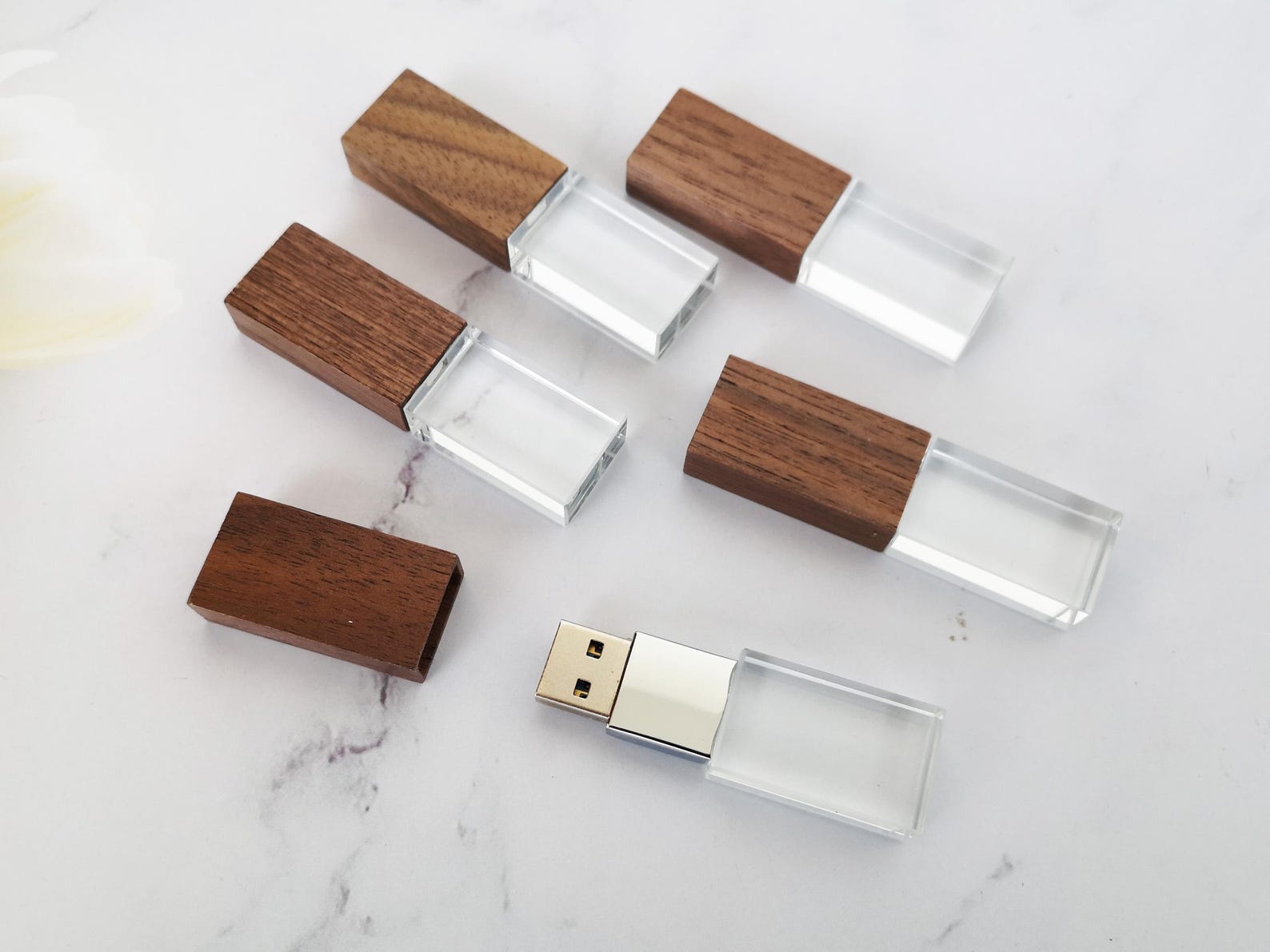 Wooden Crystal USB Flash Drive | Walnut Maple Wood Cap Glass USB Disk ...