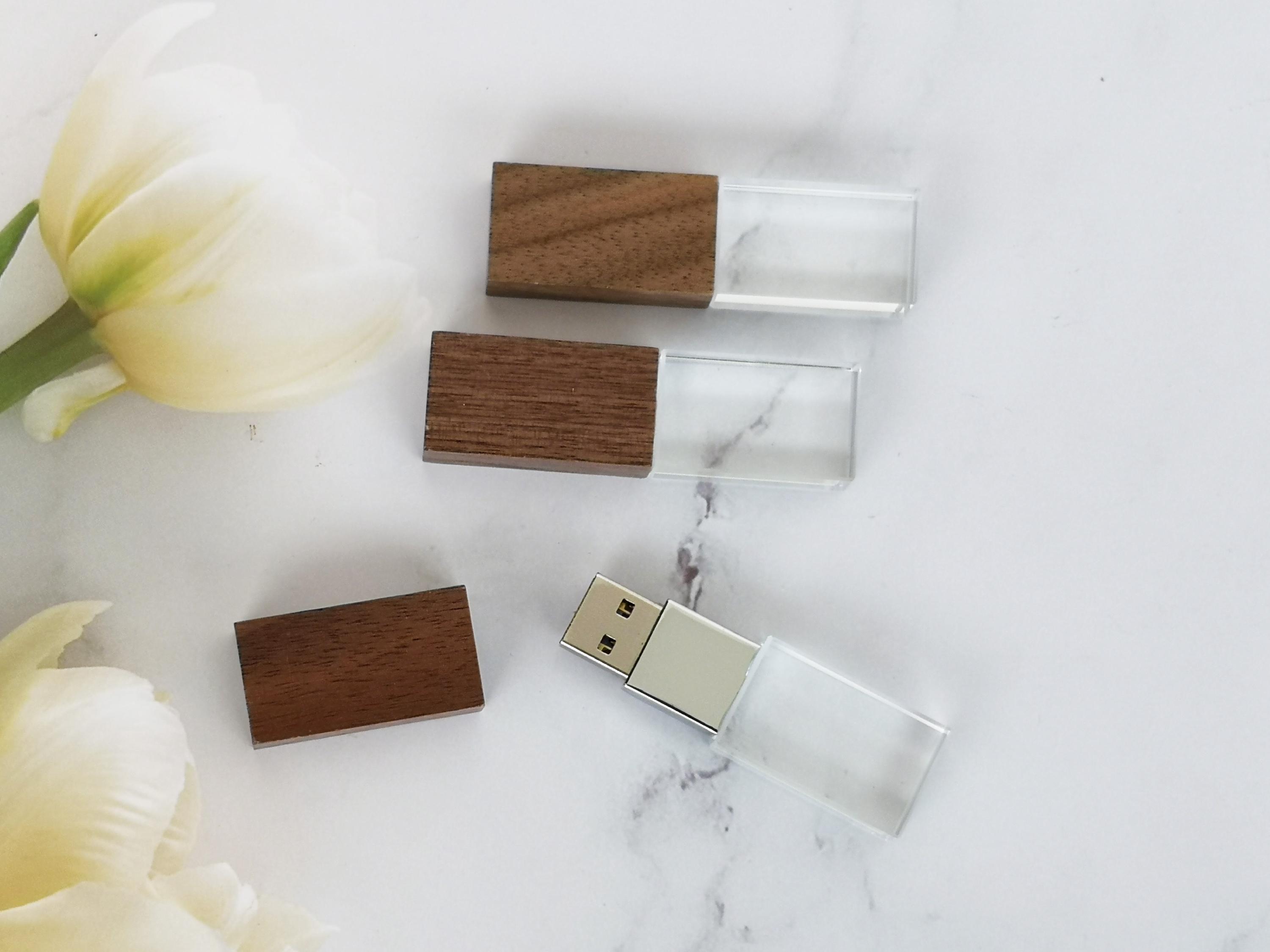 Wooden Crystal USB Flash Drive | Walnut Maple Wood Cap Glass USB Disk ...