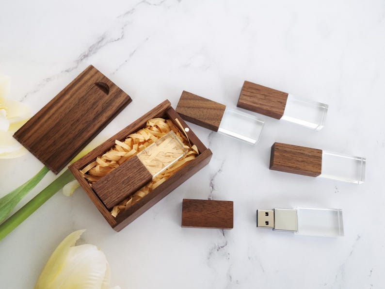 Wooden Crystal USB Flash Drive | Walnut Maple Wood Cap Glass USB Disk ...