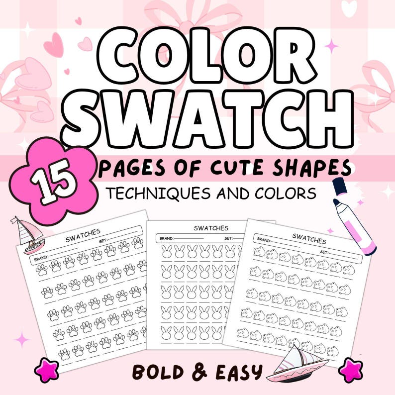 15 Color Swatches Printable Sheets, Blank Color Swatch Charts, Alcohol ...