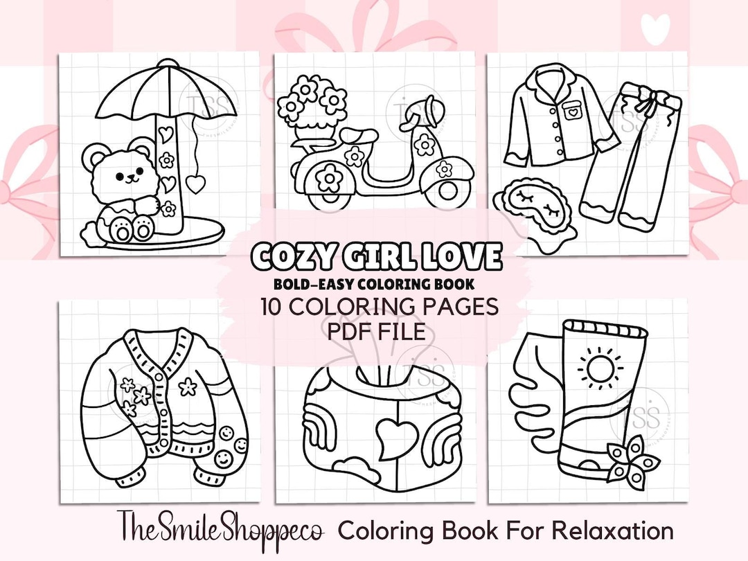 Cozy Girl Love Coloring Pages| Set One 10 Pages | Bold & Easy ...