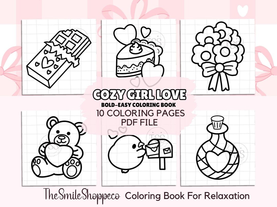 Cozy Girl Love Coloring Pages| Set One 10 Pages | Bold & Easy ...
