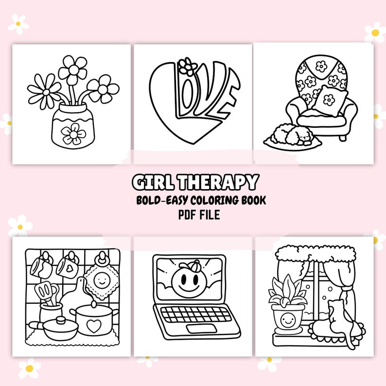 Girl Therapy Coloring Pages| Set One 50 Pages | Bold & Easy ...