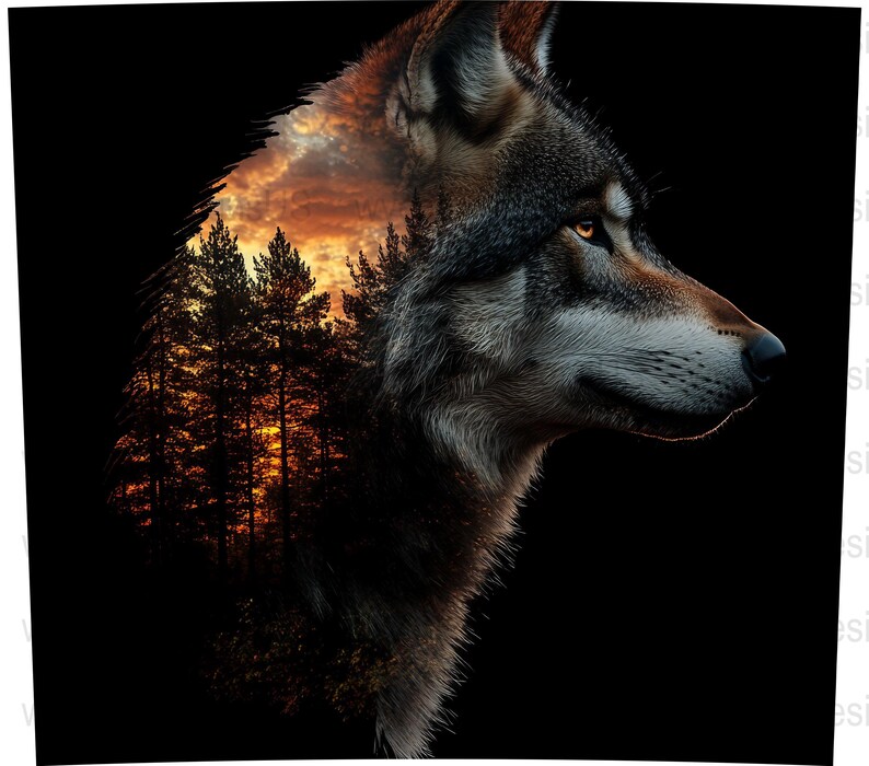 Wolf Forest Silhouette 20oz Tumbler Wrap: Seamless PNG (digital ...