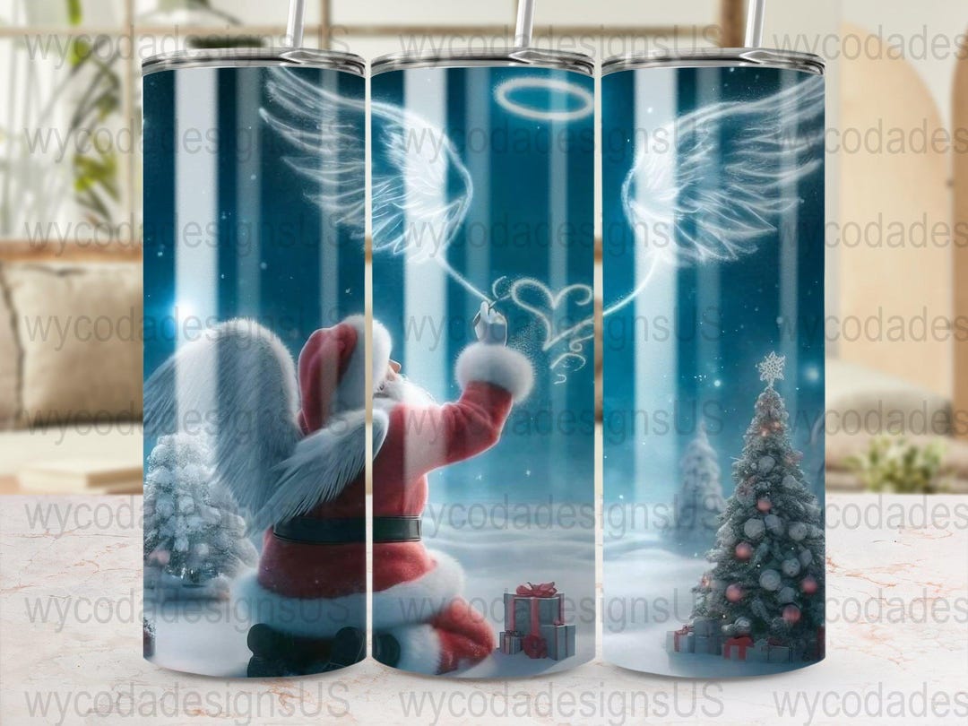 Christmas Angel Santa 20oz Tumbler Wrap: Seamless Snowy Design (digital ...