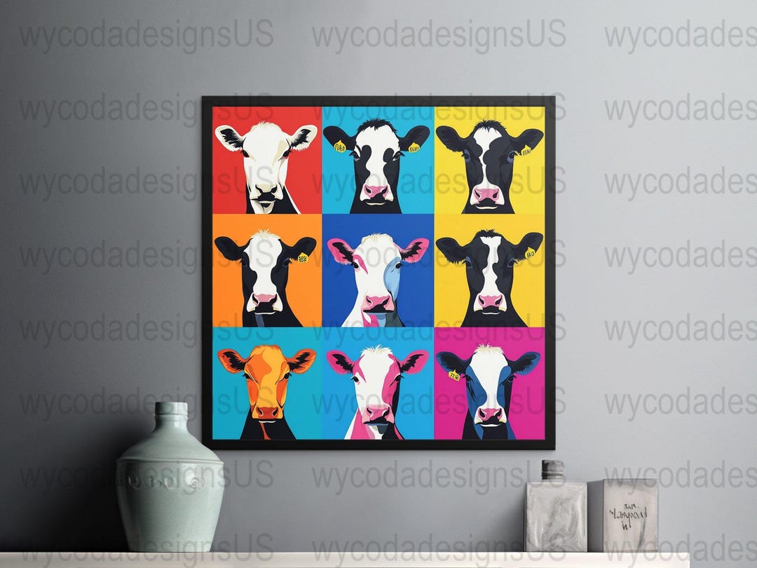 Colorful Pop Art Cow Wall Art, Farm Animal Digital Print, Modern Cow ...