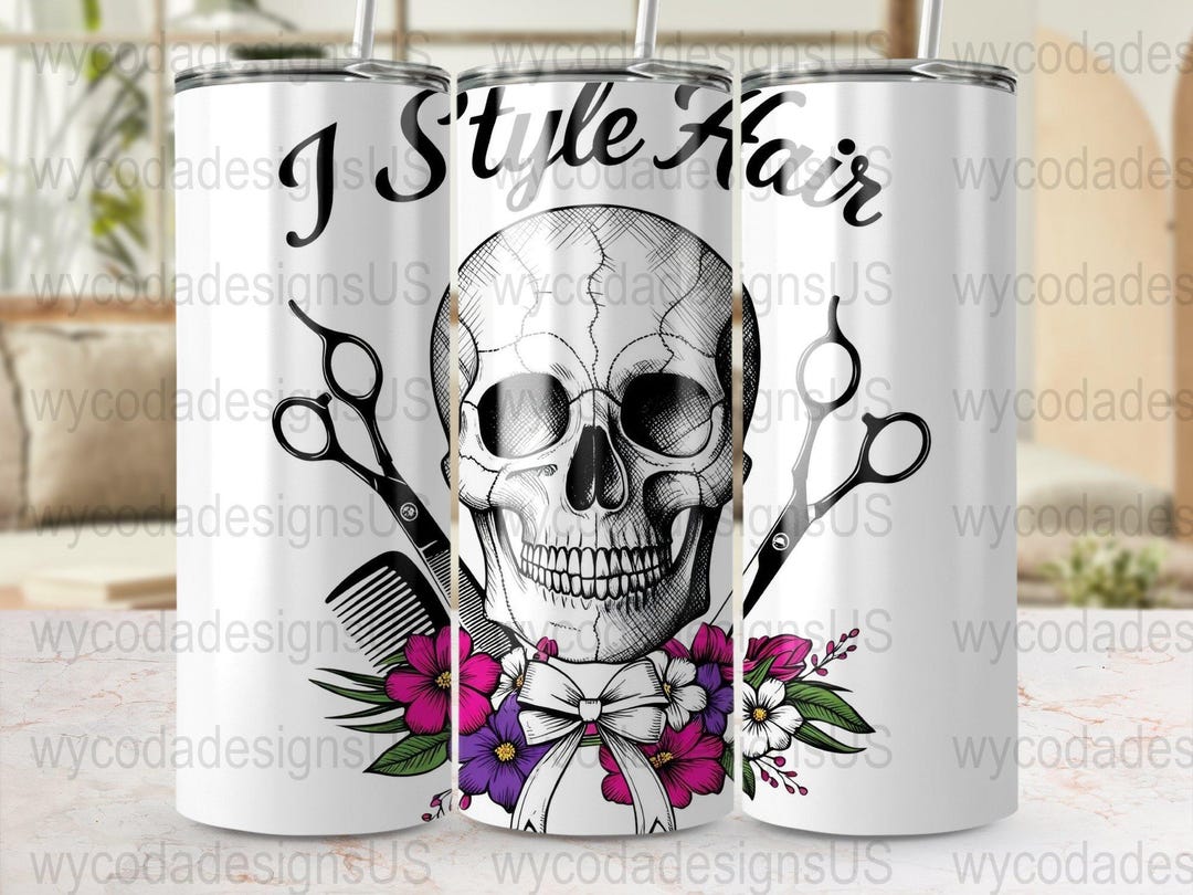 Skull With Scissors and Flowers 20 Oz Skinny Tumbler Wraps, Seamless ...