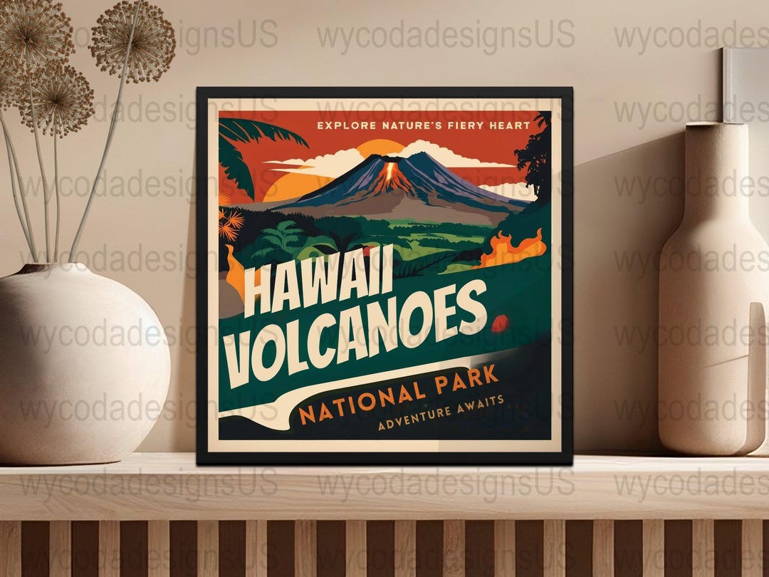 Hawaii Volcanoes National Park Digital Print, Vintage Travel Poster ...