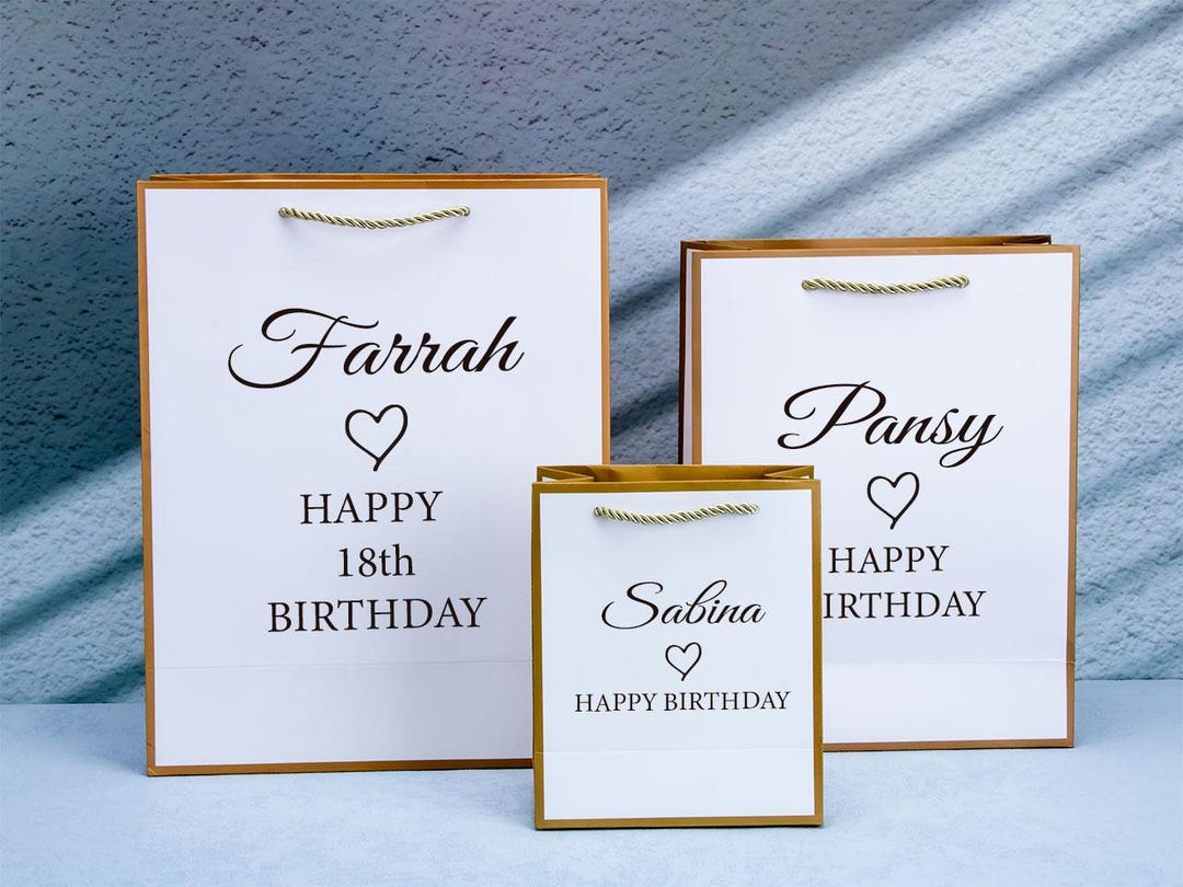 Personalized Birthday Gift Bag: Gold Trim, Custom Name - Etsy