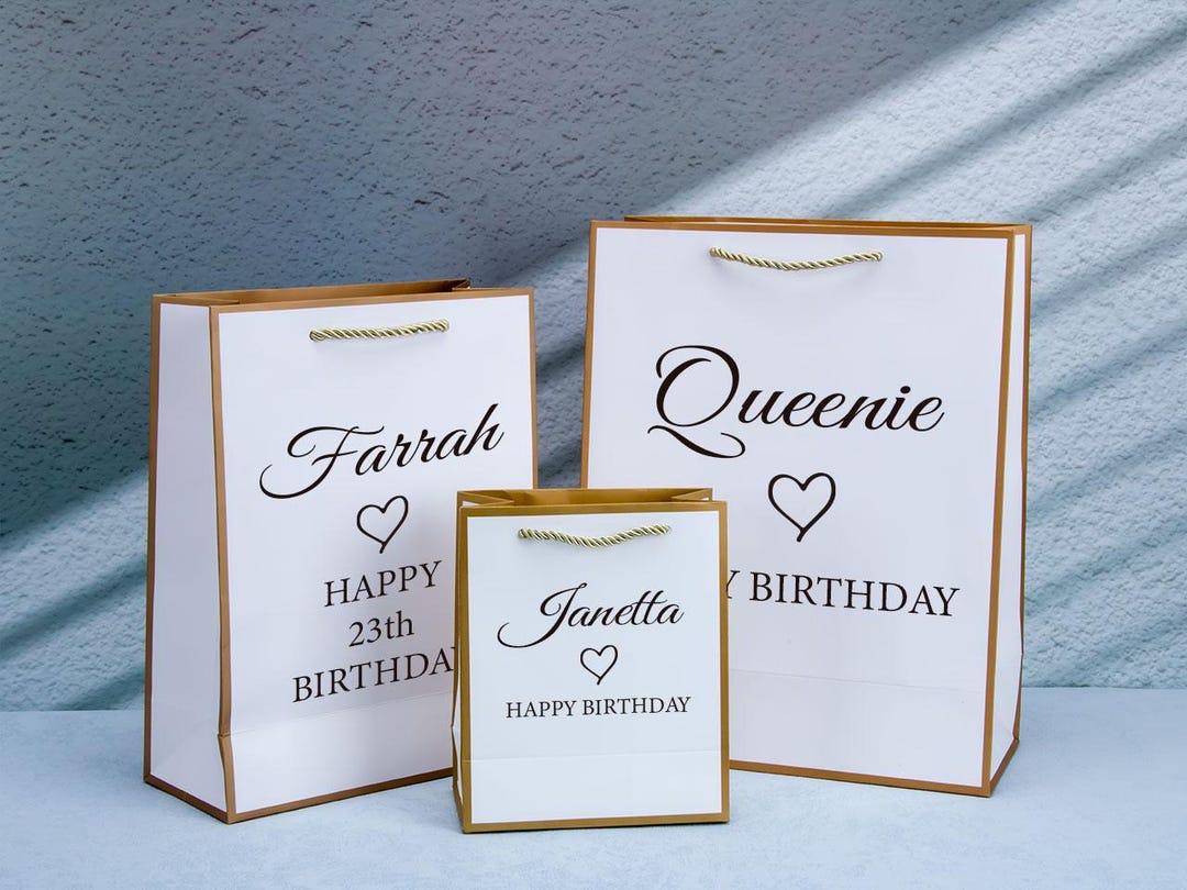 Personalized Birthday Gift Bag: Gold Trim Paper Party Favor - Etsy