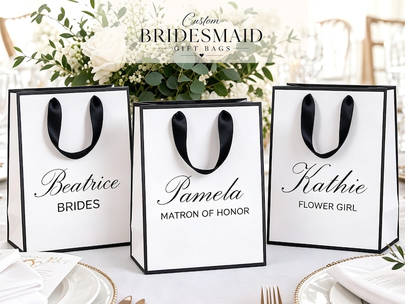 Personalized Wedding Gift Bags for Bridal Party, Elegant Bridesmaid ...