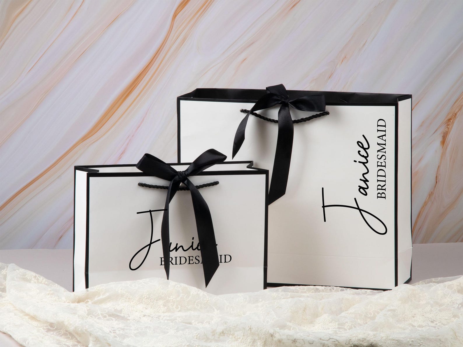 Personalized Wedding Gift Bags & Name, Ribbon Tie, Custom Bridal Party ...
