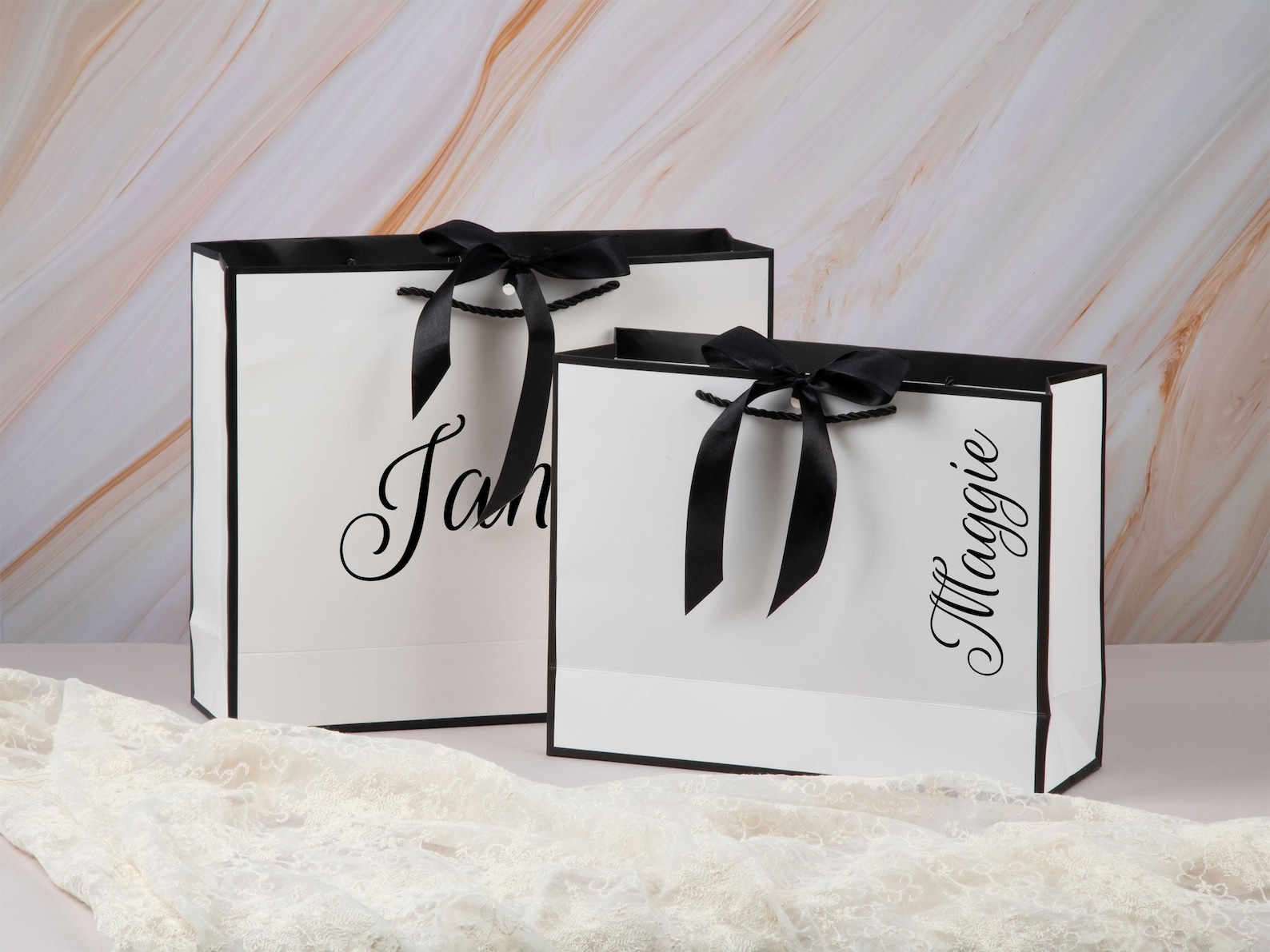 Personalized Wedding Gift Bags & Name, Ribbon Tie, Custom Bridal Party ...
