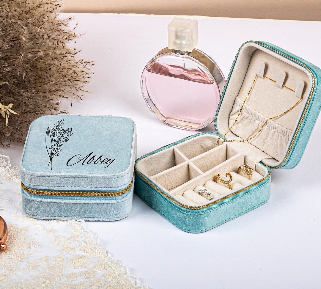 Personalized Flower Jewelry Box Velvet,travel Jewelry Box, Bride Gift ...