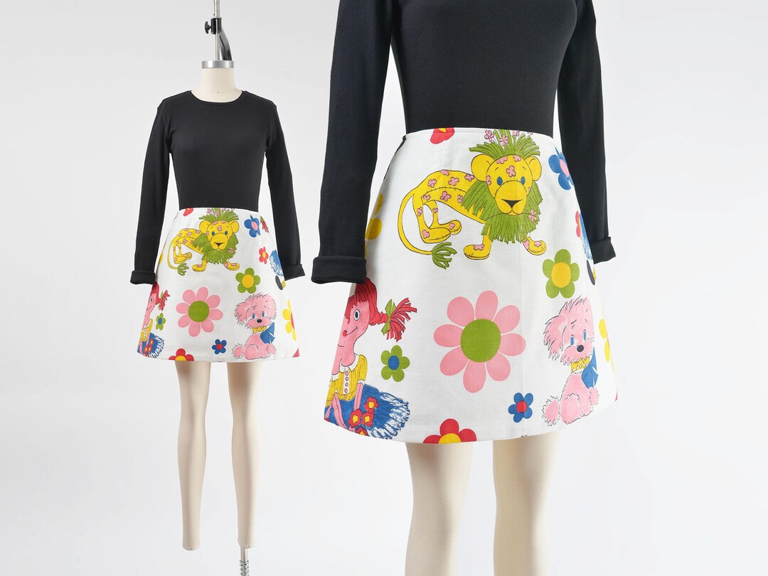 60s Style Mod Mini Skirt Made From Vintage Fabric Cotton A-line Skirt ...