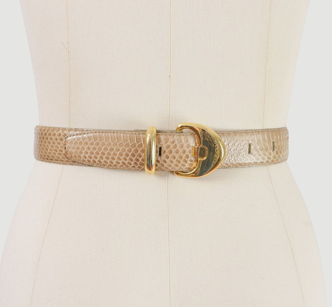 Brown Snake Skin Belt 80s Vintage Gold Buckle Belt Size S M - Etsy