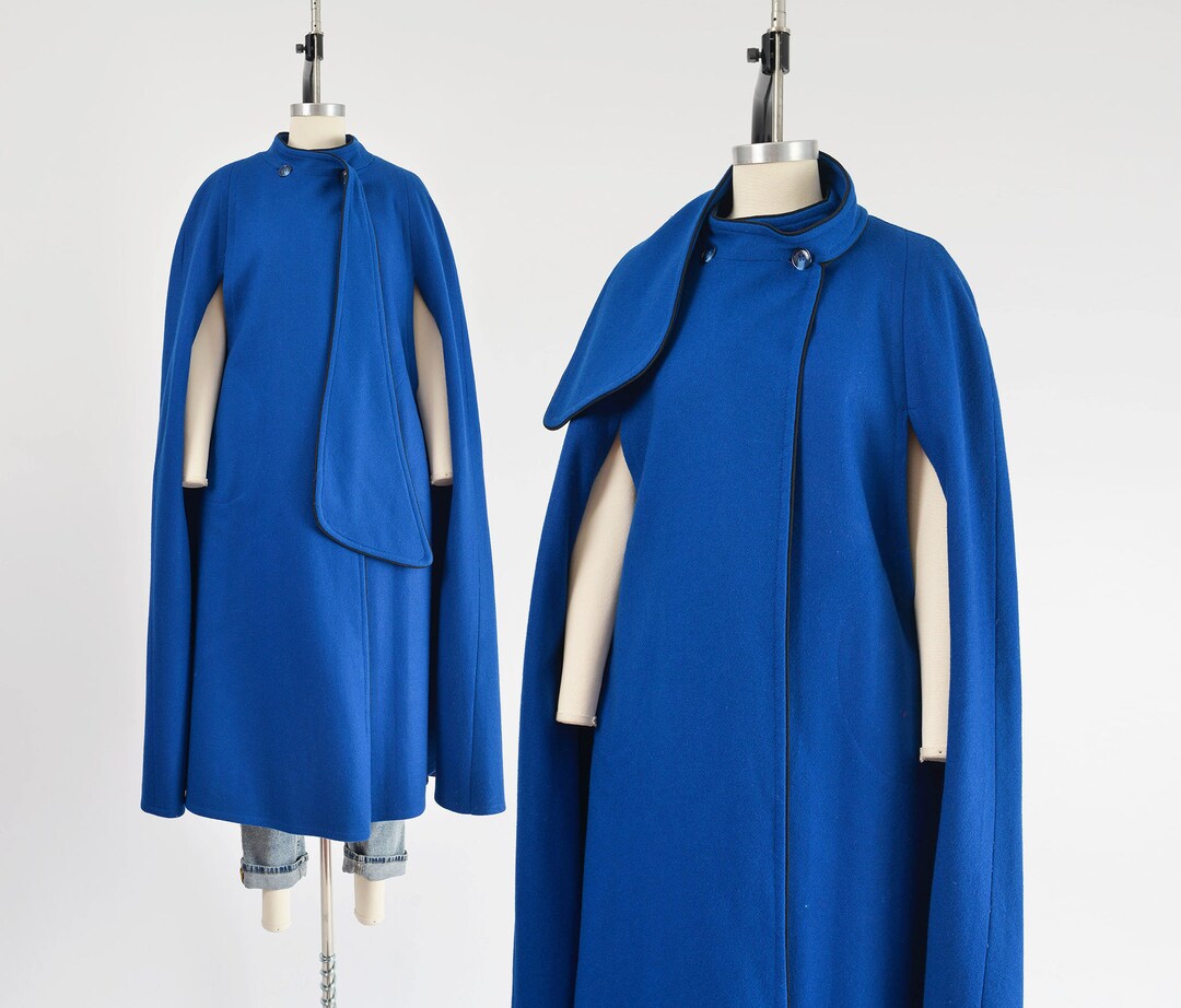 Cobalt Blue Wool Cape 80s Vintage Long Midi Length Winter Coat Cloak ...