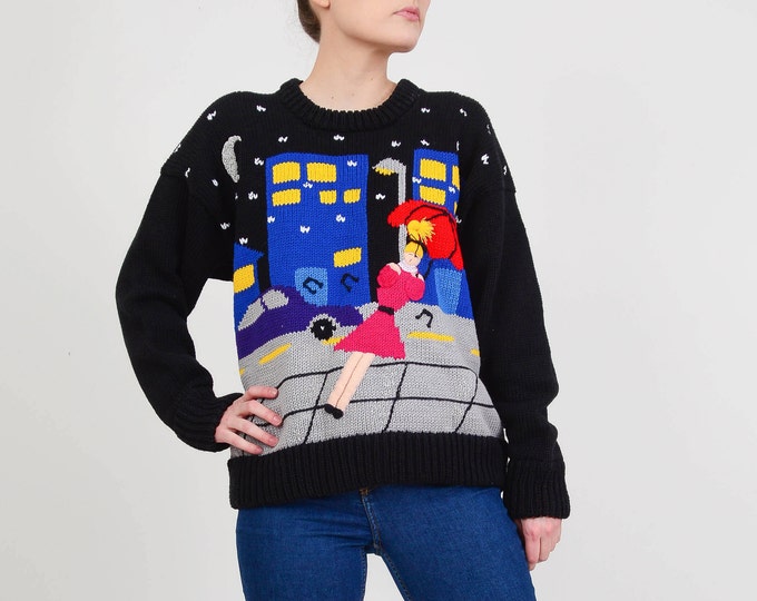 80s City Street Scene Sweater Size Small Kitschy Novelty - Etsy