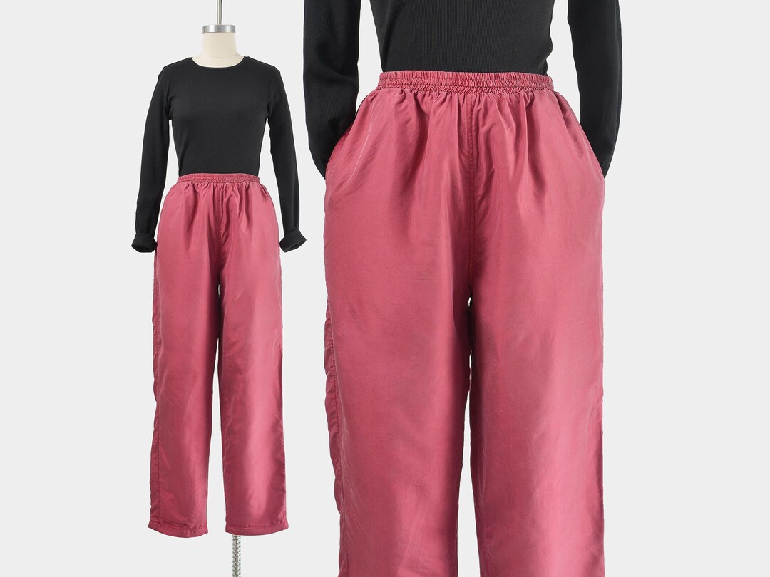 Vintage 90s Burgundy Red Silk Pants Size S M Loose Fit Elastic High ...