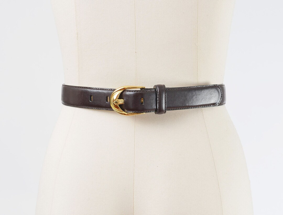 Dark Brown Leather Belt 90s Vintage Liz Claiborne Classic Minimal Belt ...