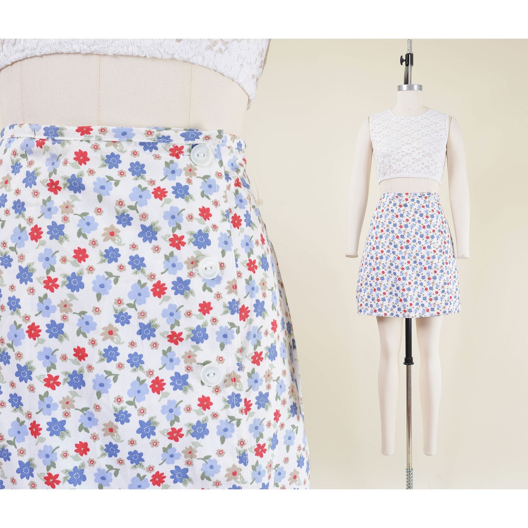 Vintage 90s White Floral Skort Wrap Around High Waisted Cotton Shorts ...