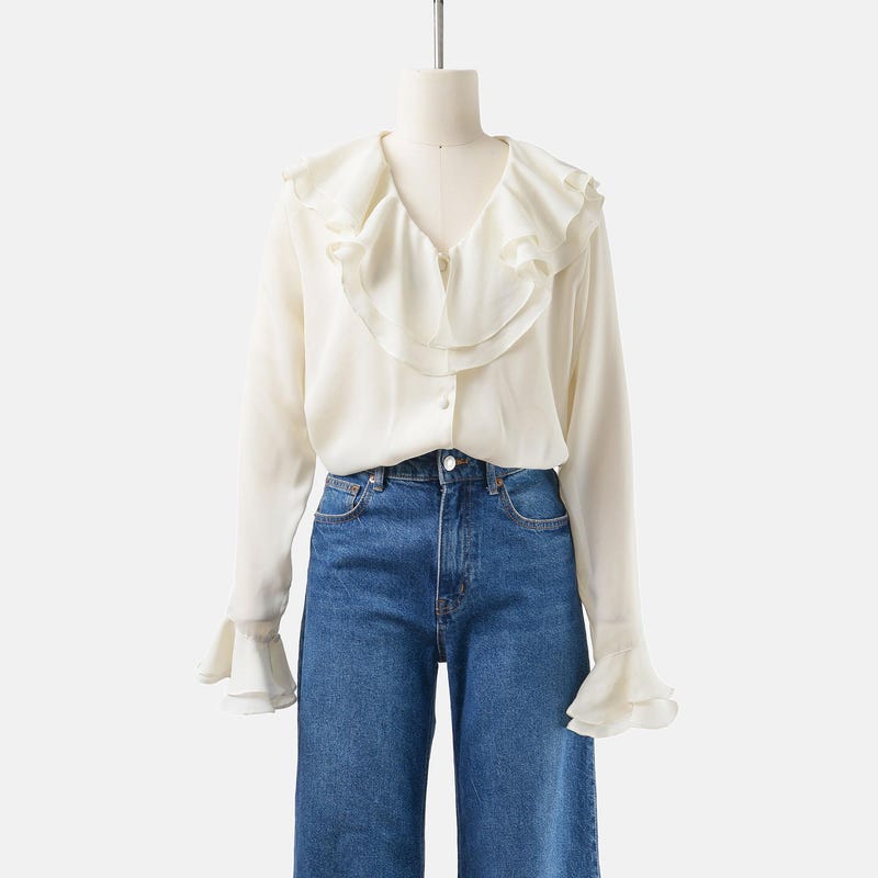White Blouse Ruffle Neck - Etsy New Zealand