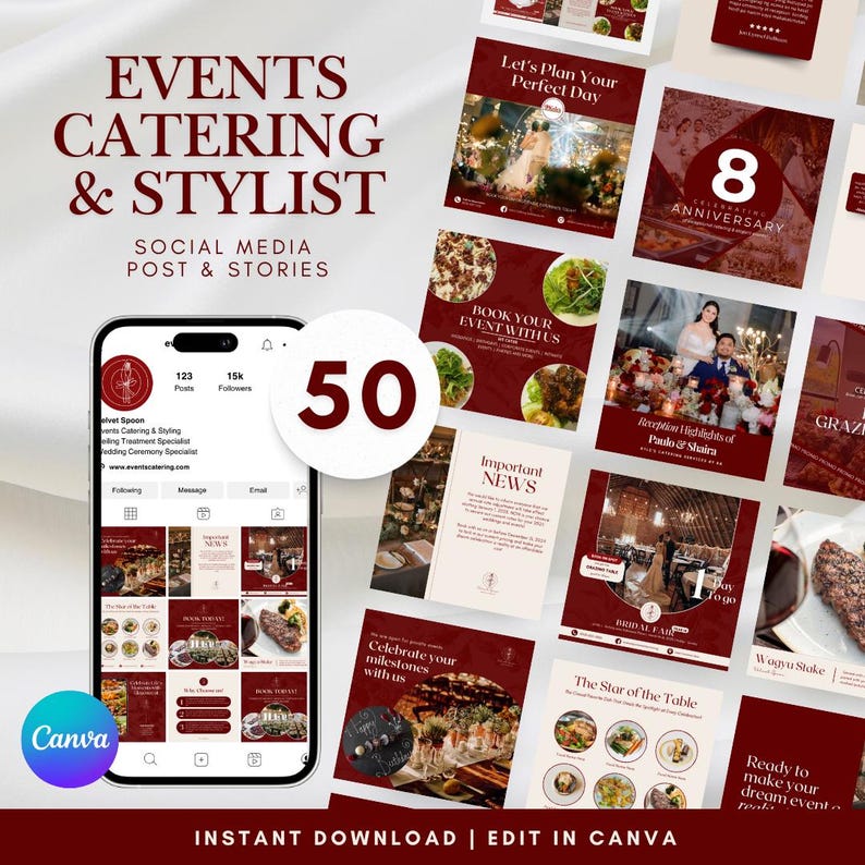 Catering Instagram Post Templates: Editable Social Media (canva) - Etsy
