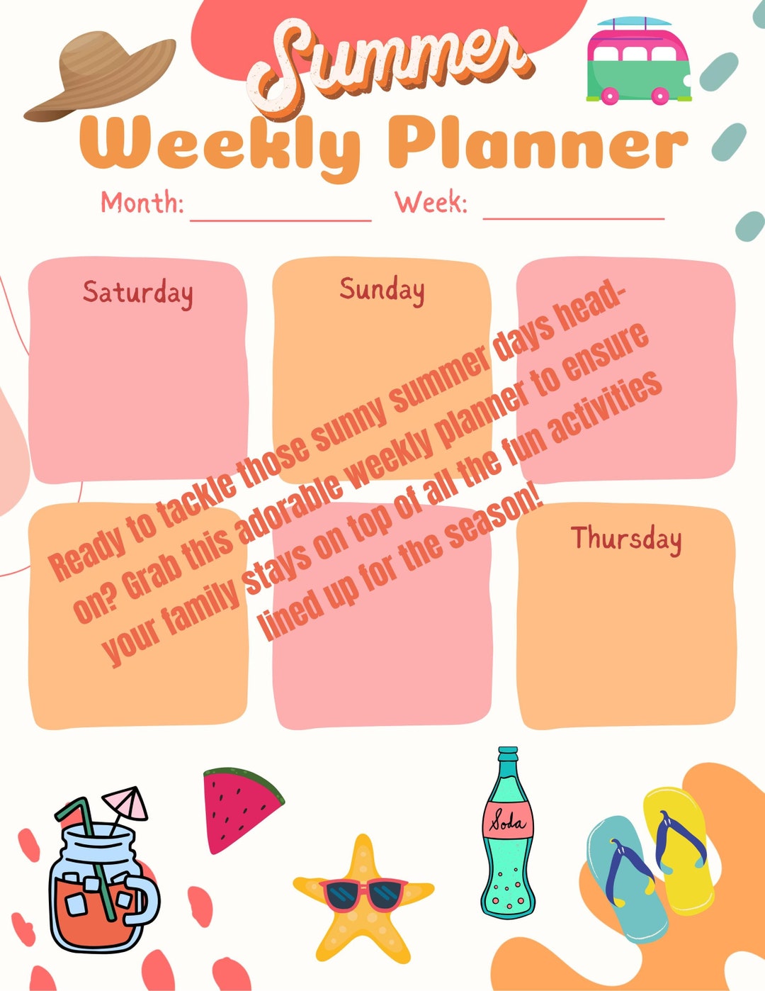 Summer Weekly Planner Customizable - Etsy