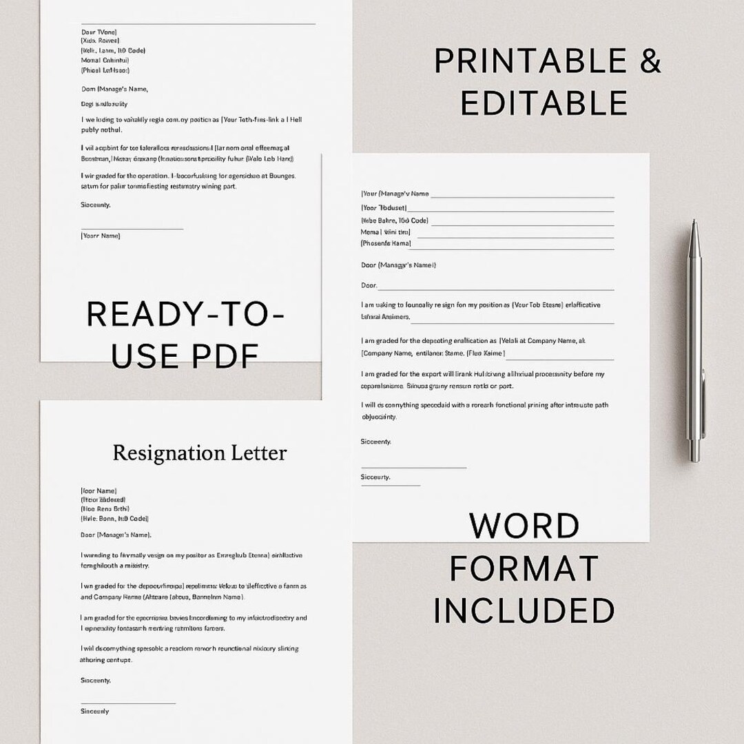 Professional Resignation Letter Template | Printable & Editable PDF ...