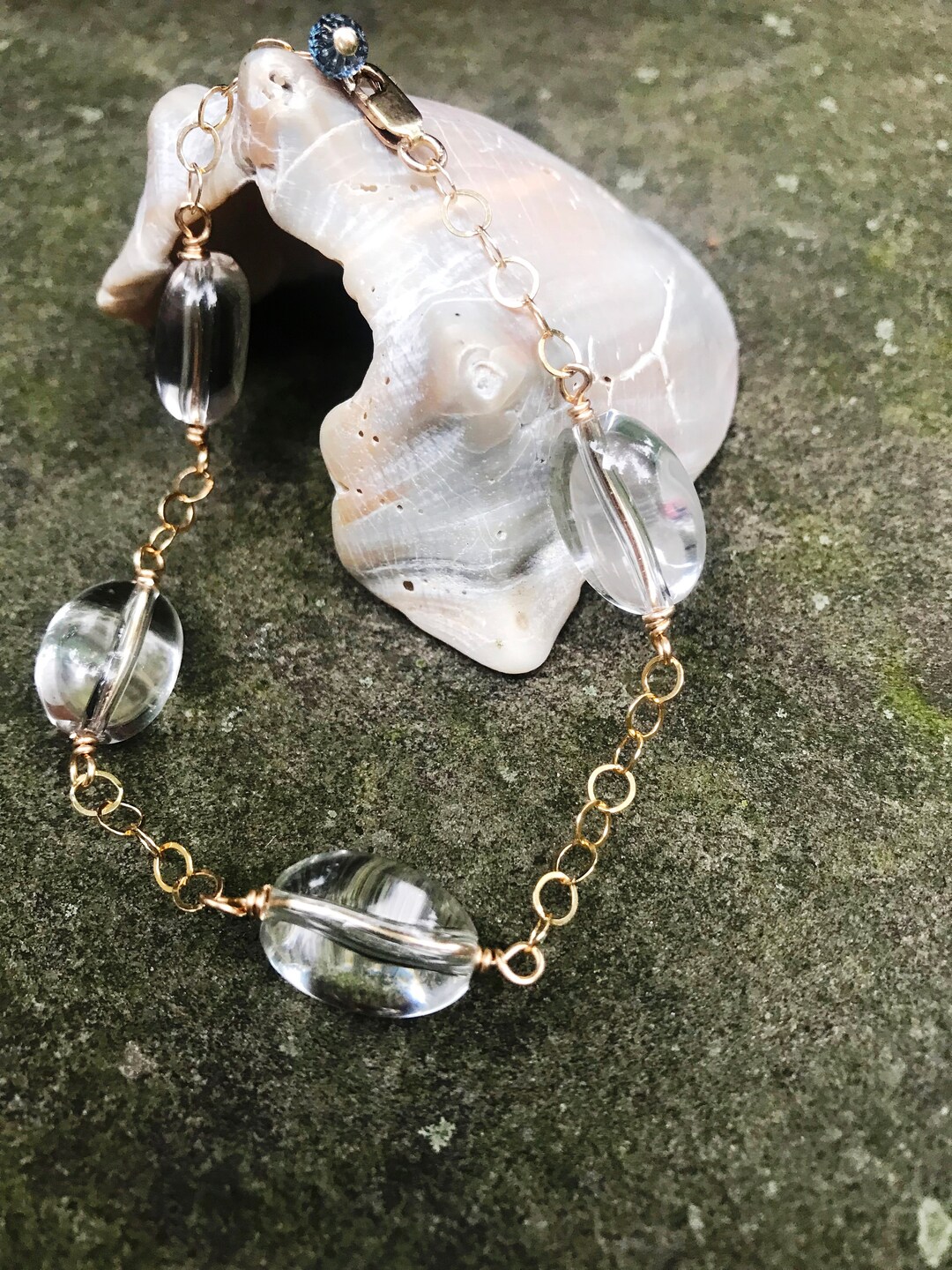 The "jennifer" Bracelet Crystal Quartz Affixed to Open Link Gold Filled ...