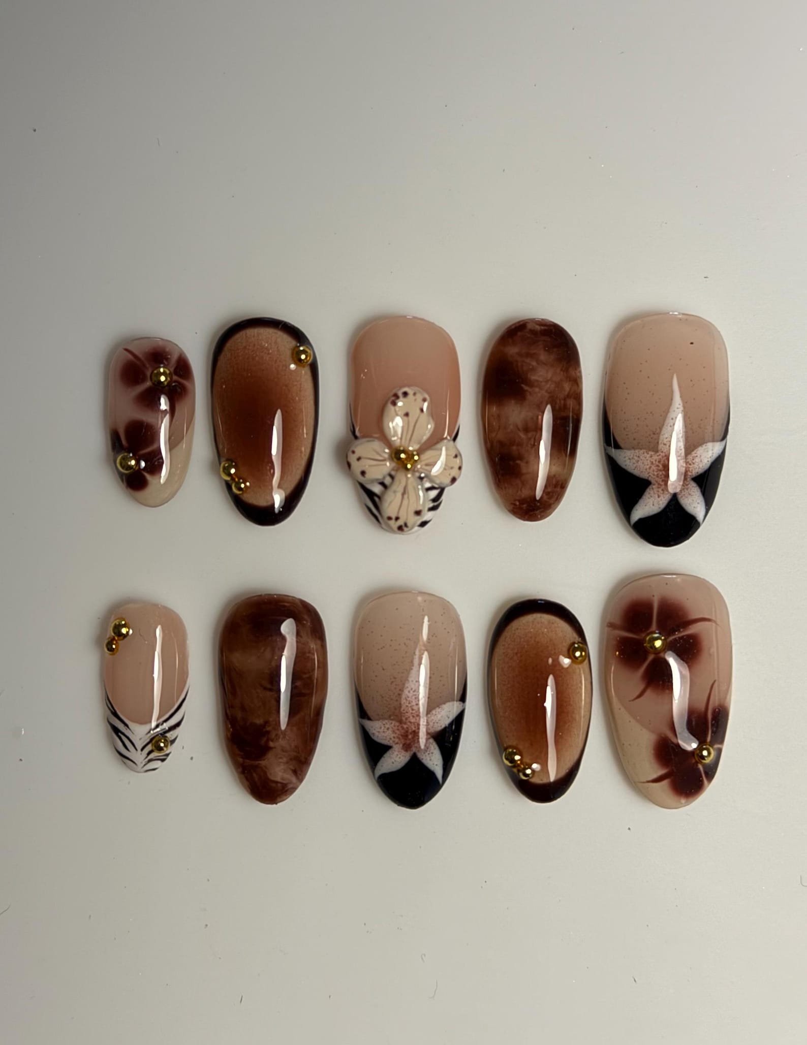 Luxe Brown Flower Tortoise Shell Press on Nails | Fall | Autumn | 3D ...
