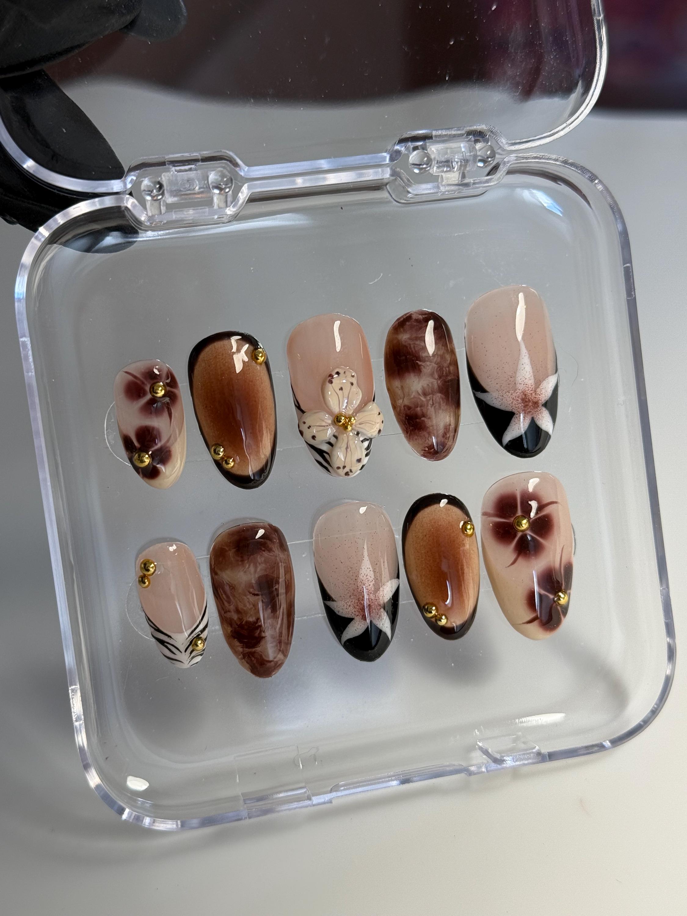 Luxe Brown Flower Tortoise Shell Press on Nails | Fall | Autumn | 3D ...