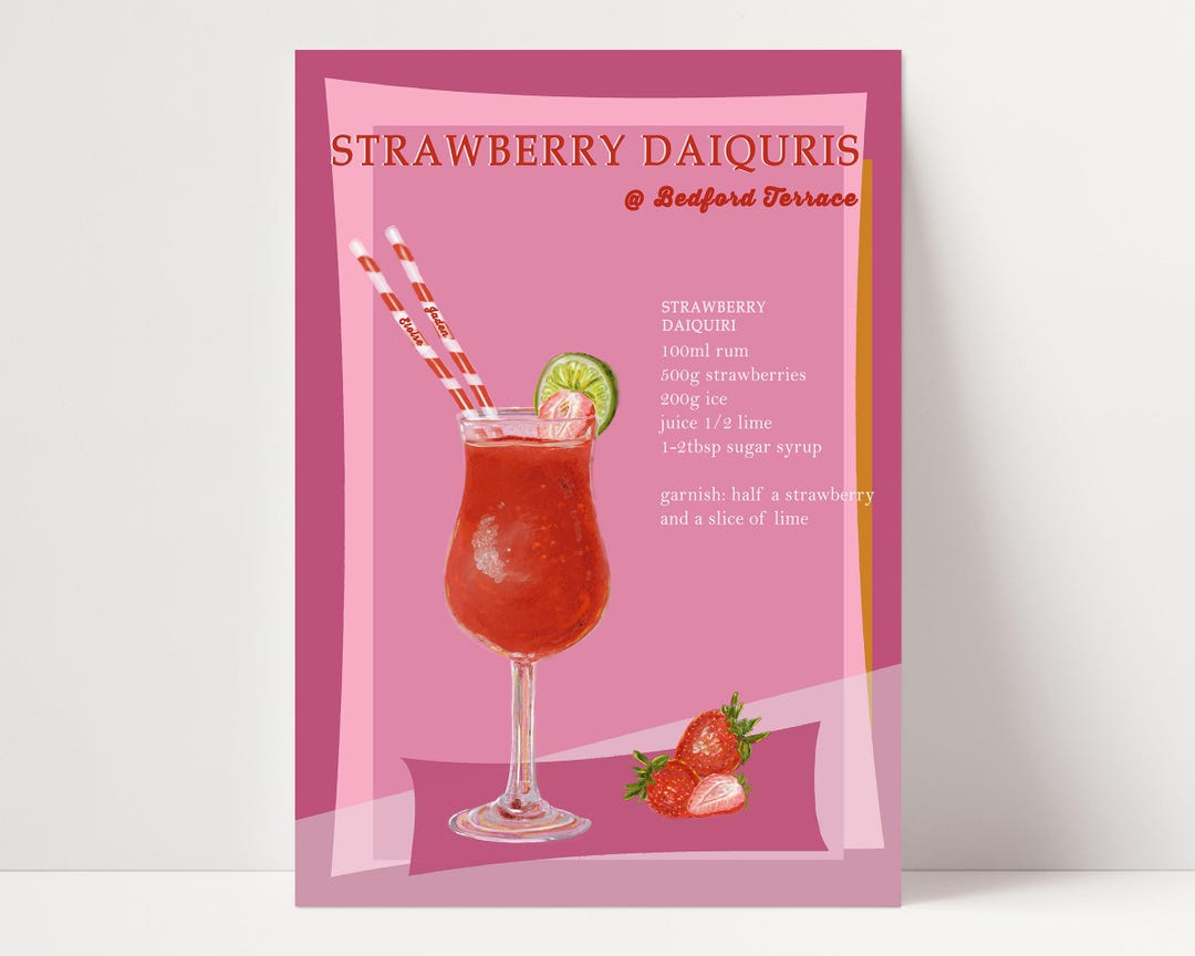 Strawberry Daiquiri Print Personalised With Names of Couple or Best ...