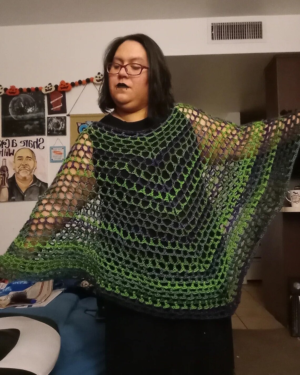 Crochet Mesh Poncho Purple/green - Whimsical Earthy Retro Hippie Gothic ...