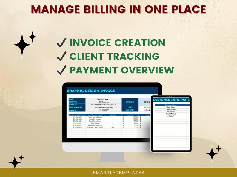 Graphic Design Invoice Template | Excel Google Sheets Invoice Tracker ...