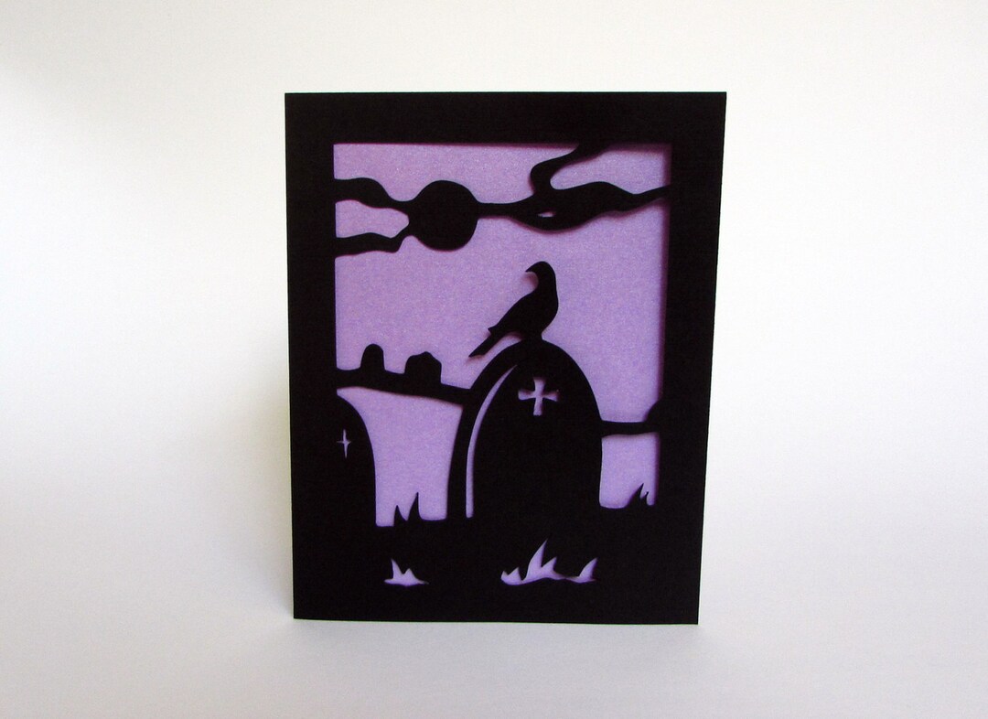 Gothic Halloween Card - Cemetery Graveyard Tombstone Silhouette - Dark ...