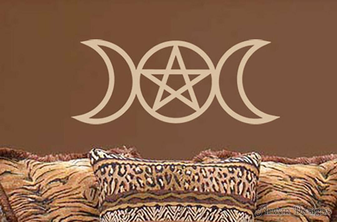 Triple Goddess Vinyl WALL ART, Pentagram Sticker, Triple Moon, Pagan ...