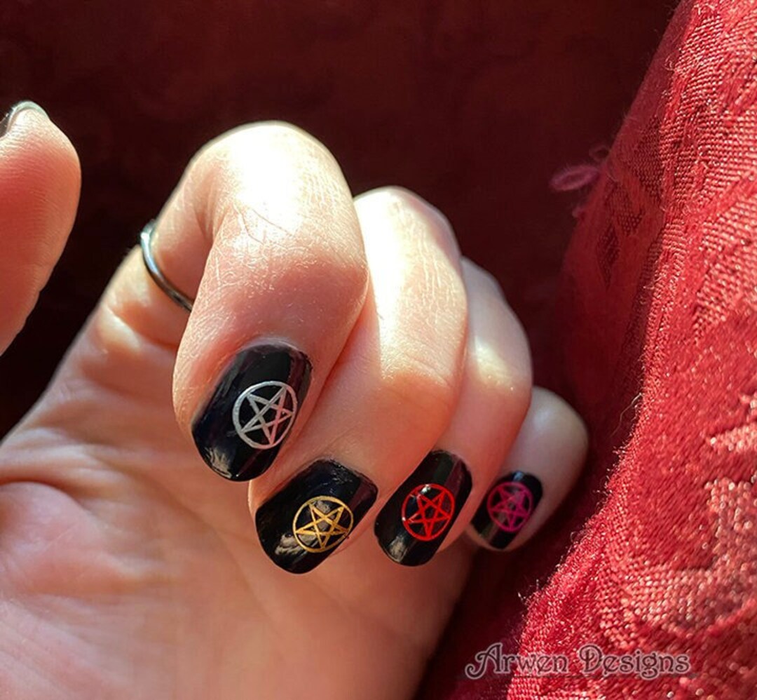 Mini Pentagram Set of 10 Vinyl DECALS, Nail Art, Phone, Keyboard, Pagan ...