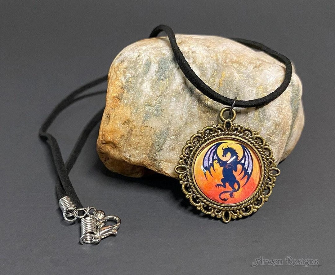 Dragon Pendant Necklace, Handmade Fantasy Jewelry in Fiery Bronze - Etsy