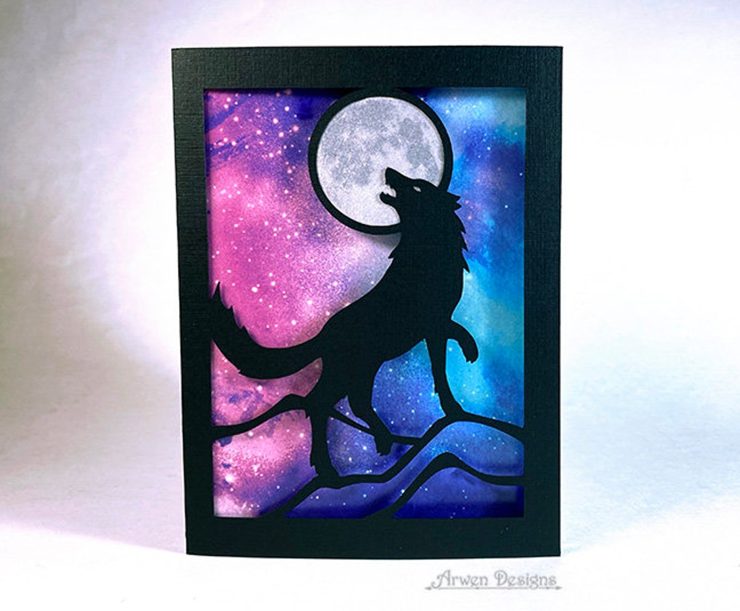 Howling Wolf Card, Full Moon Silhouette, Halloween Card, Cut Paper Wolf ...
