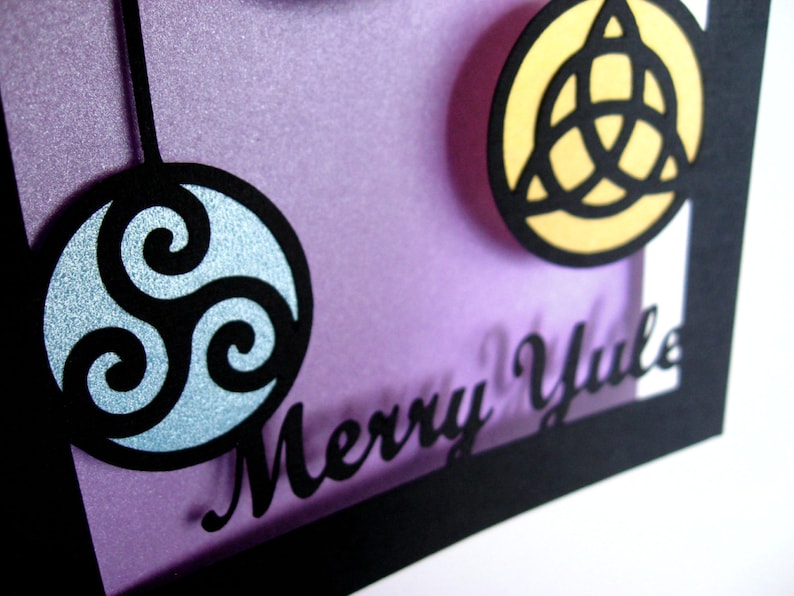 PAGAN Wiccan Greeting Card MERRY YULE Modern Cut Paper Purple | Etsy