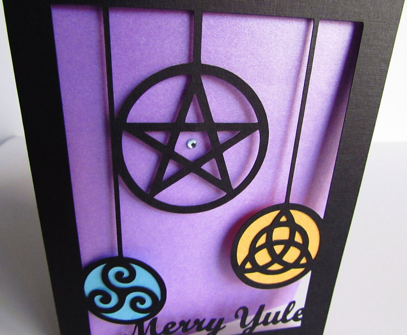 PAGAN Wiccan Greeting Card MERRY YULE Modern Cut Paper Purple - Etsy