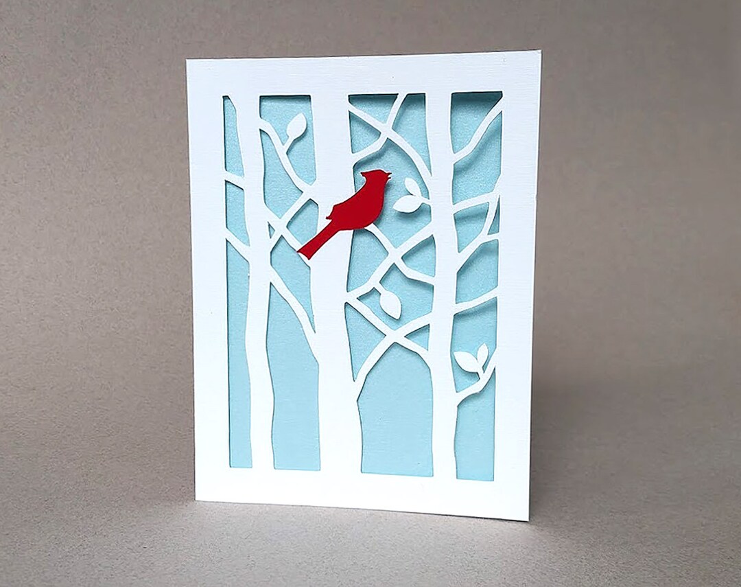 Winter Song Cardinal Holiday Card, Solstice Card, Winter Trees, Modern ...