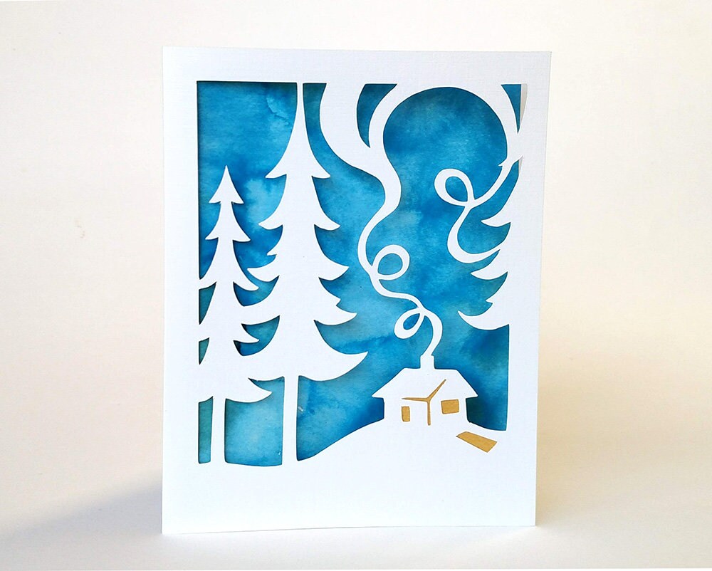 Winter Cabin Holiday Card Christmas Solstice Greeting Card - Etsy