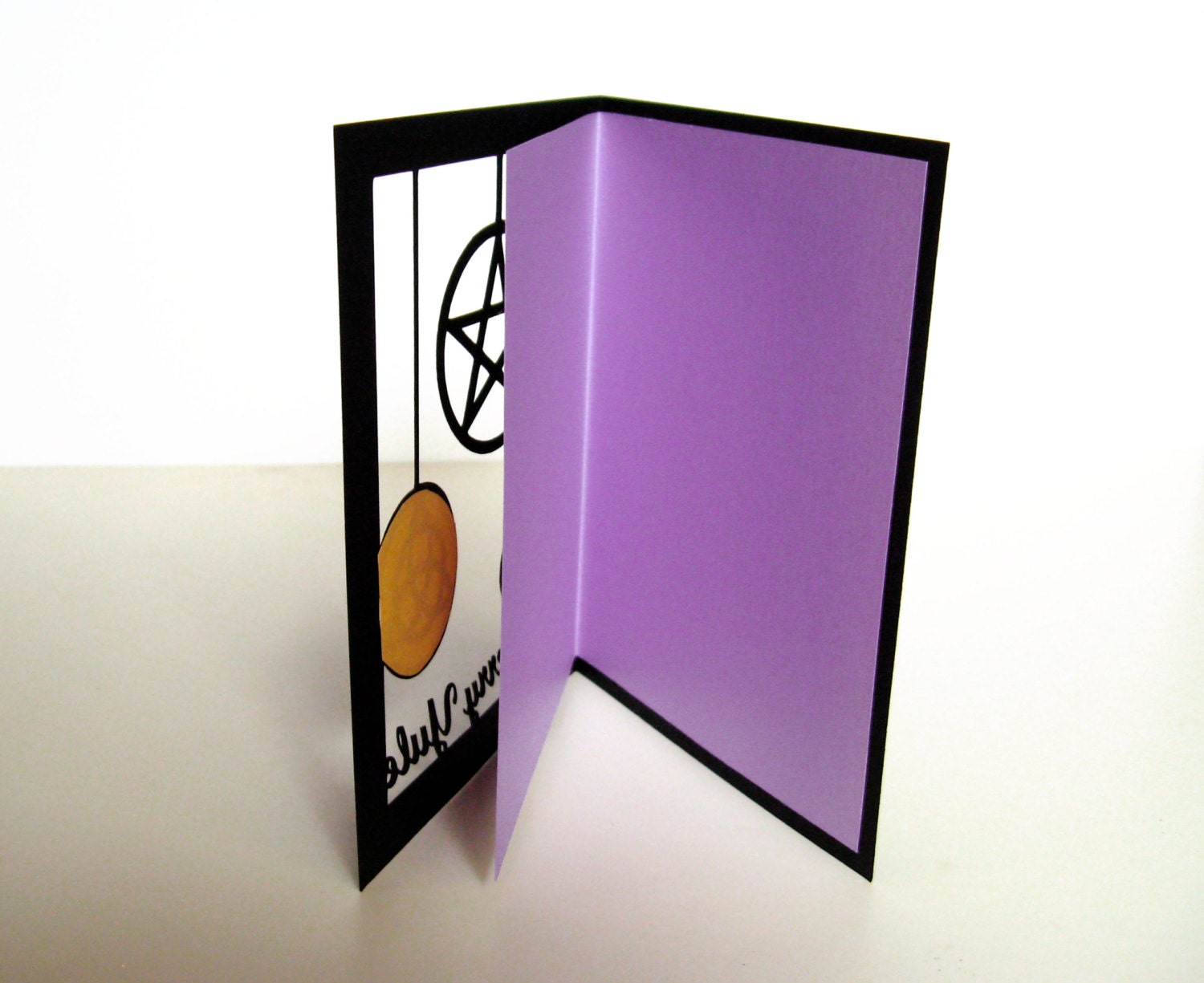 PAGAN Wiccan Greeting Card, MERRY YULE Cut Paper Card, Purple and Black ...