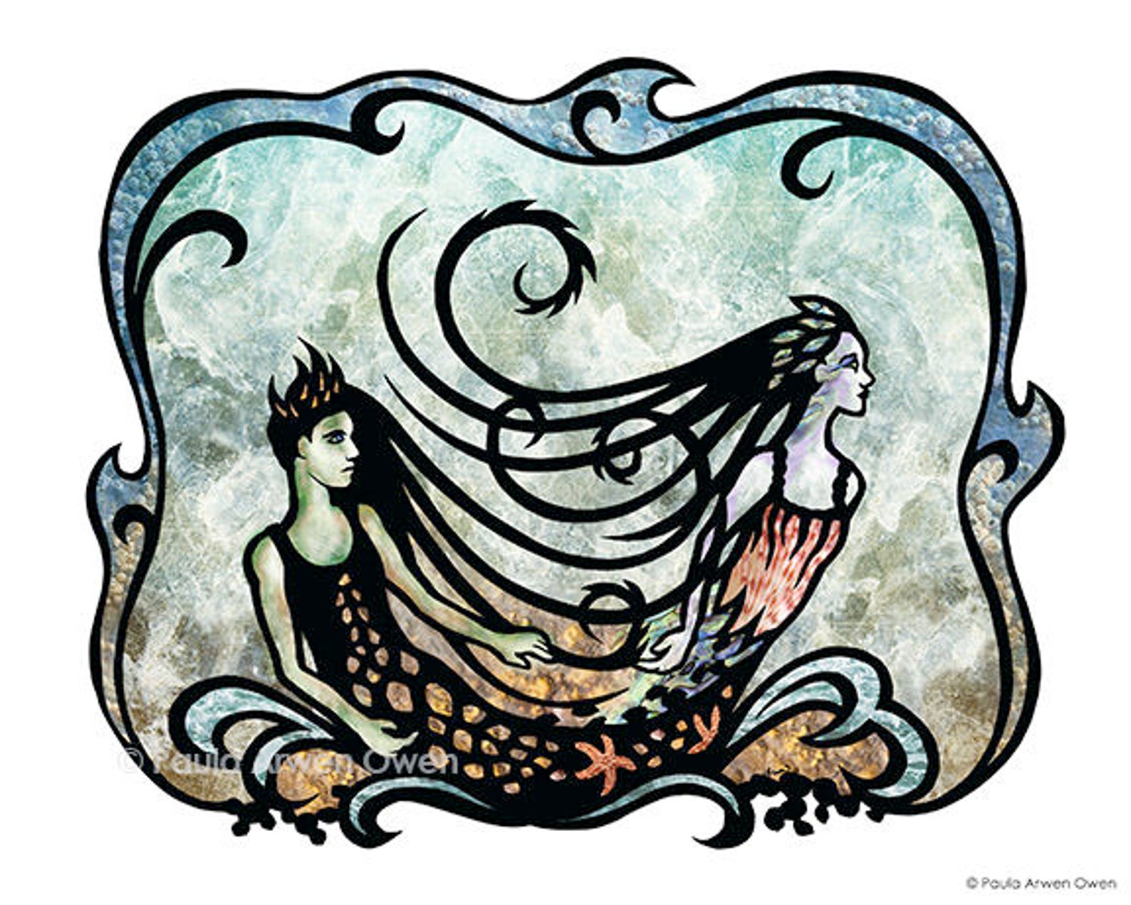 Water Nymph ART PRINT Ocean Fantasy Fairytale Mermaid Cut | Etsy